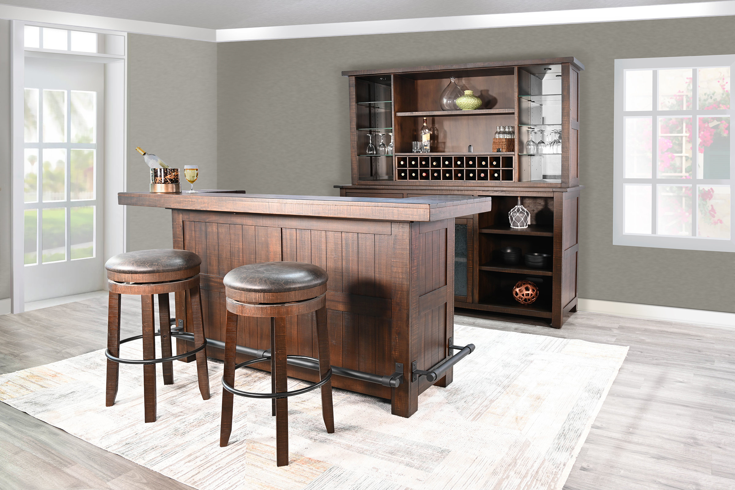 Sunny Designs 80" Traditional Wood Home Bar With Stools & Reviews | Wayfair